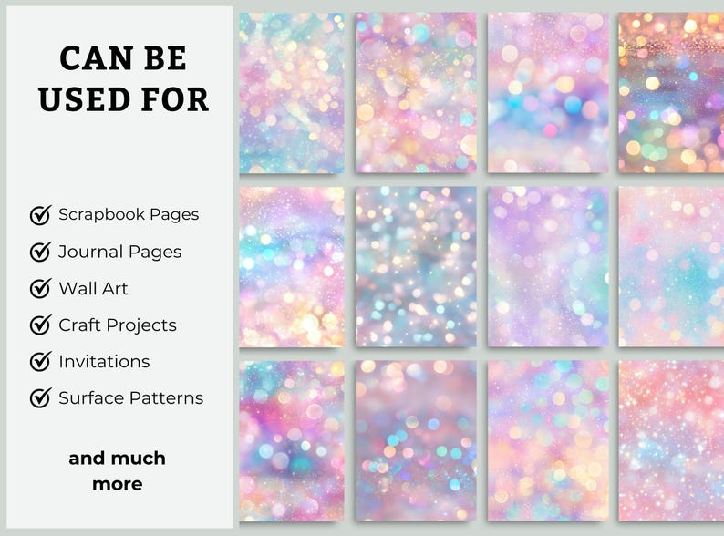 Spring Pastel Bokeh Digital Paper: Soft Light Fairy Sparkles, 20 JPG Seamless Patterns ...
