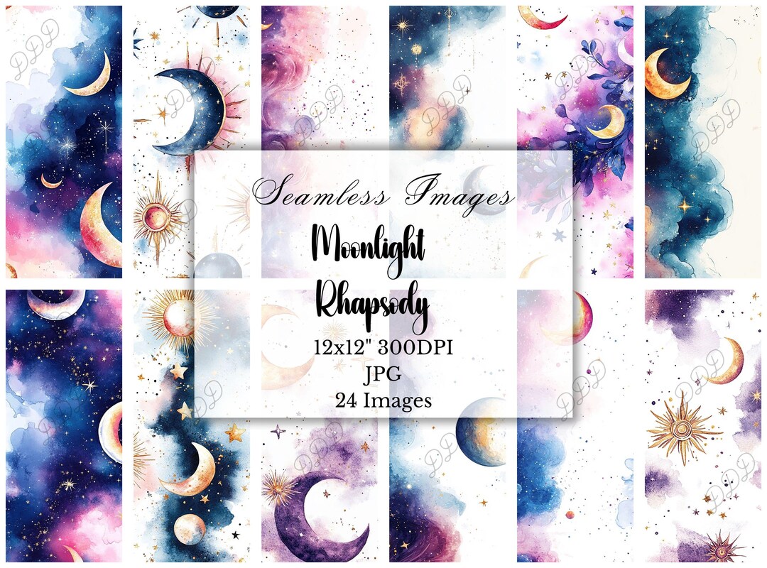 Purple + Blue Celestial Digital Paper, Moon & Stars, 24 Seamless Jpgs ...