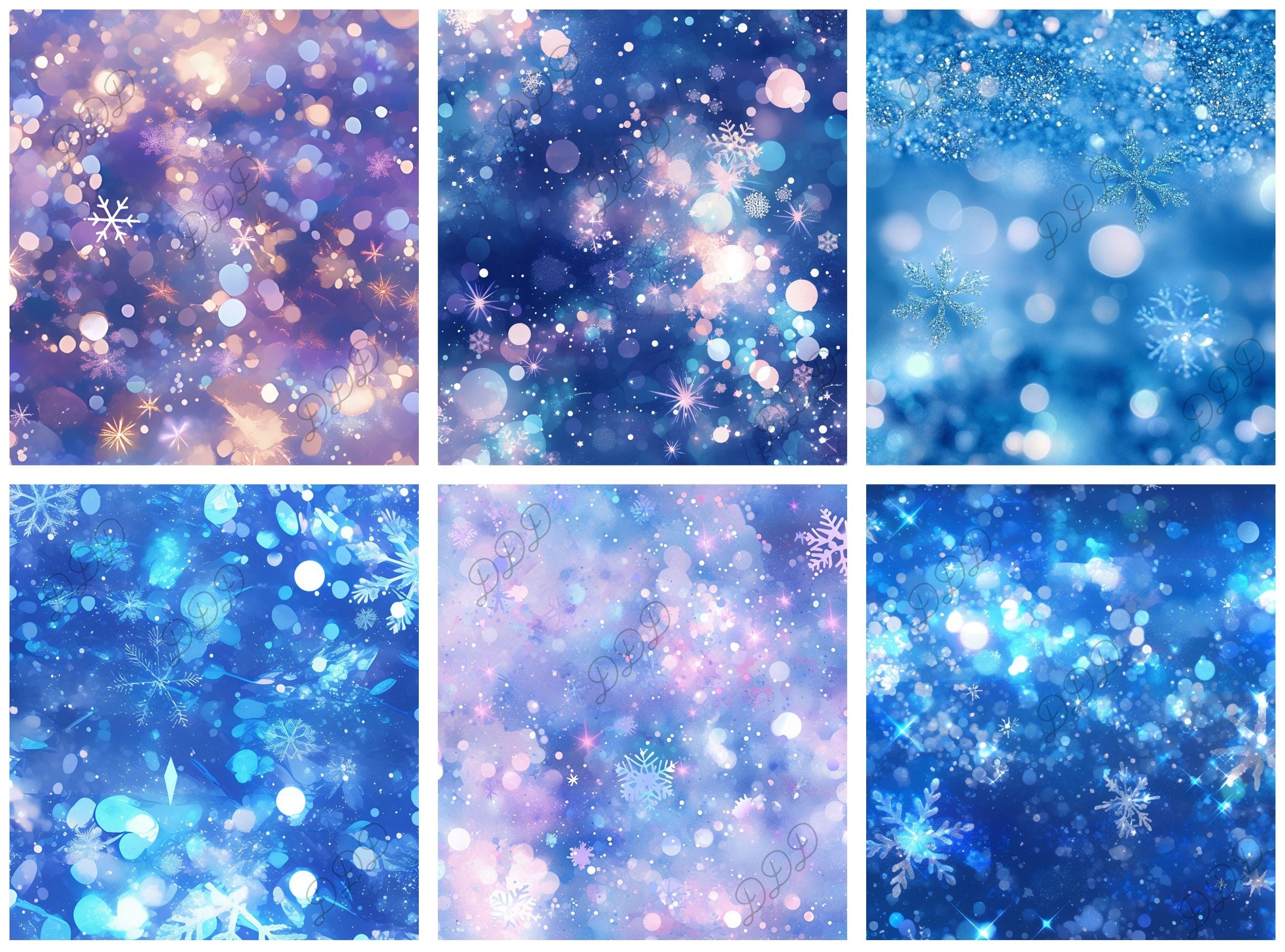 Winter Snowflake Bokeh Digital Paper Pack, 12x12 JPG, 300dpi Commercial ...