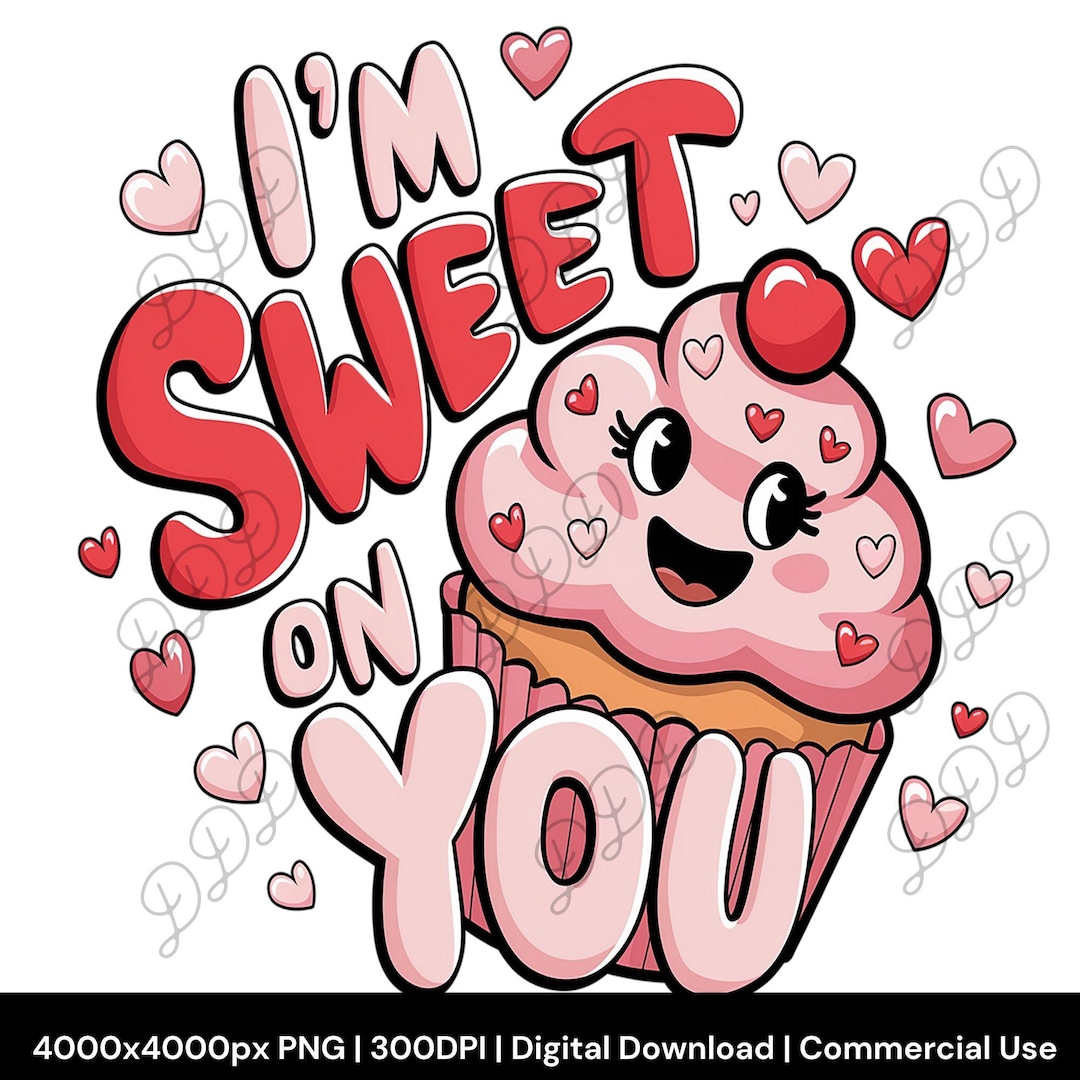 Cute Cupcake Love PNG, I'm Sweet on You Digital Download, Valentine ...