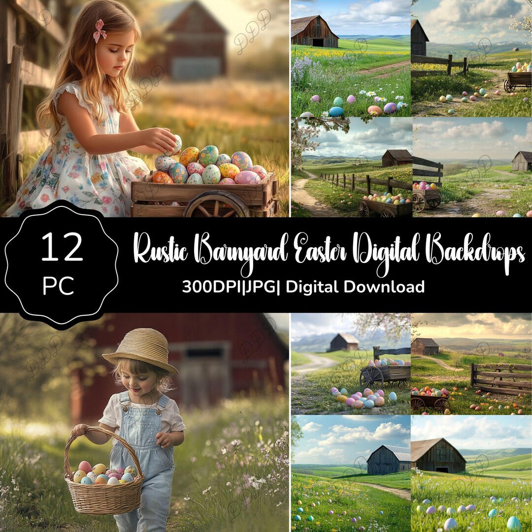 Rustic Barnyard Easter Photo Backdrops, Digital Download, Spring ...