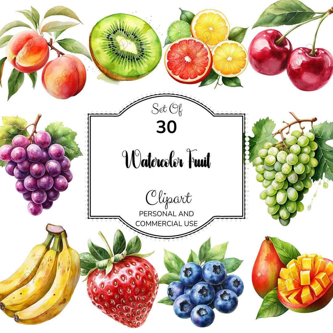Watercolor Fruit Clipart, 30 Realistic Fruit Pngs, Tropical Fruit Pngs ...