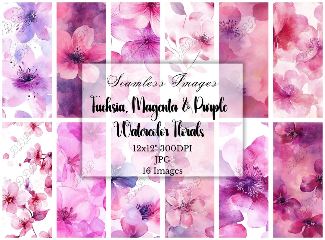 Pink & Purple Watercolor Floral Digital Paper: Seamless Patterns ...