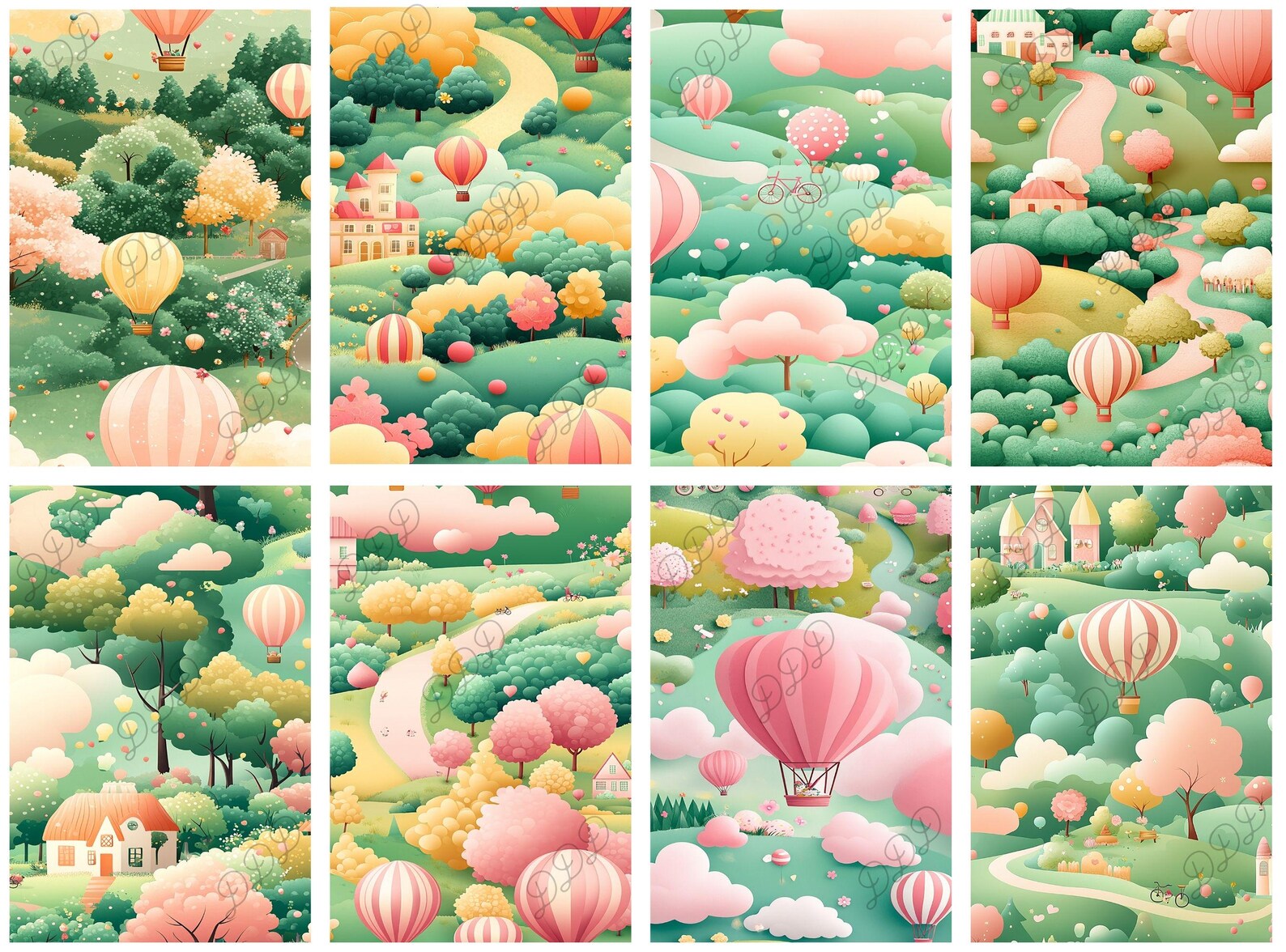 Hot Air Balloons Digital Paper Pack, 20 Seamless Jpgs, Scrapbook, Junk ...