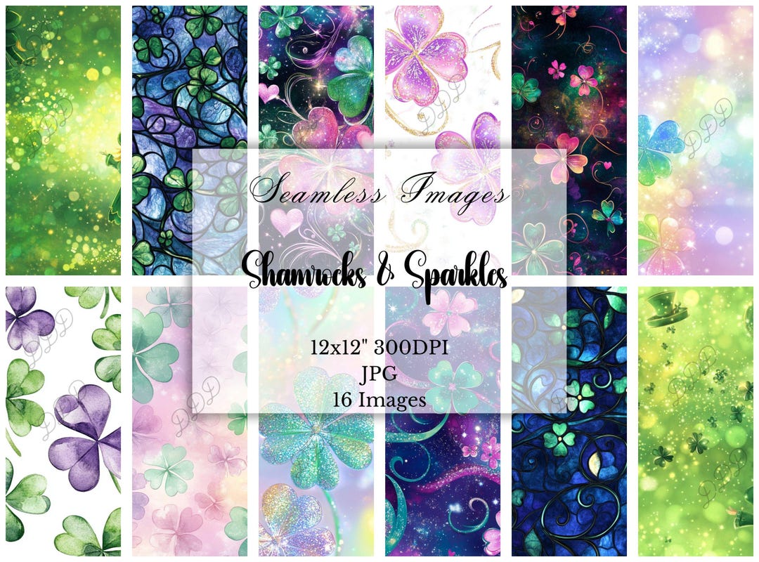 St. Patrick's Day Digital Paper Pack, Shamrocks & Sparkles, Scrapbook ...