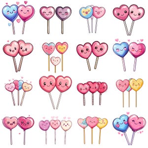 Heart Shaped Lollipops Clipart, 30 PNG, Digital Art Bundle, Cute Candy ...