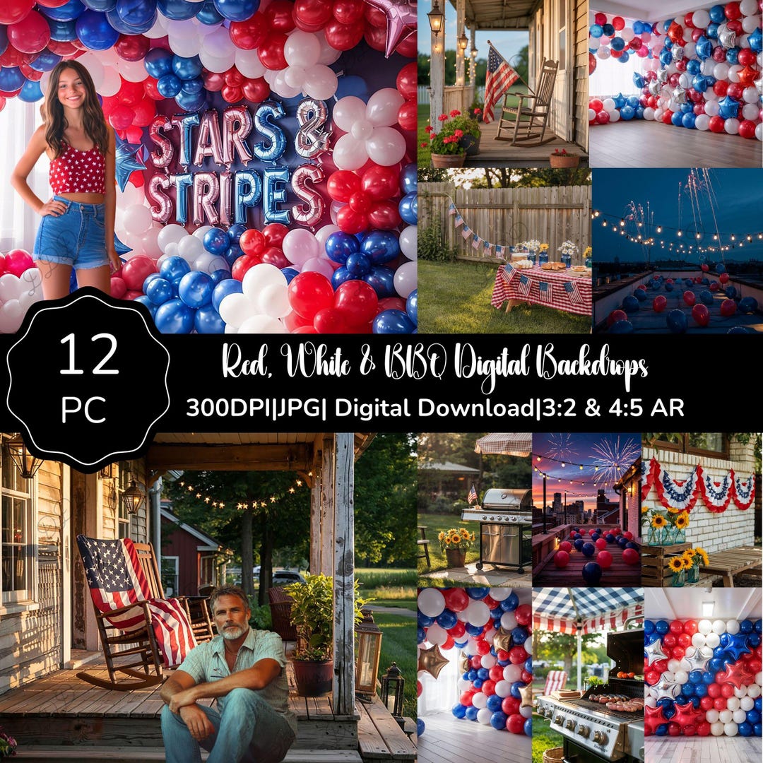 Patriotic Summer Digital Backdrops, 4th of July, Memorial Day, Digital ...