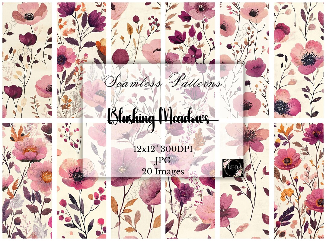 Mauve, Pink & Purple Floral Digital Paper: Meadow Flowers, Seamless ...