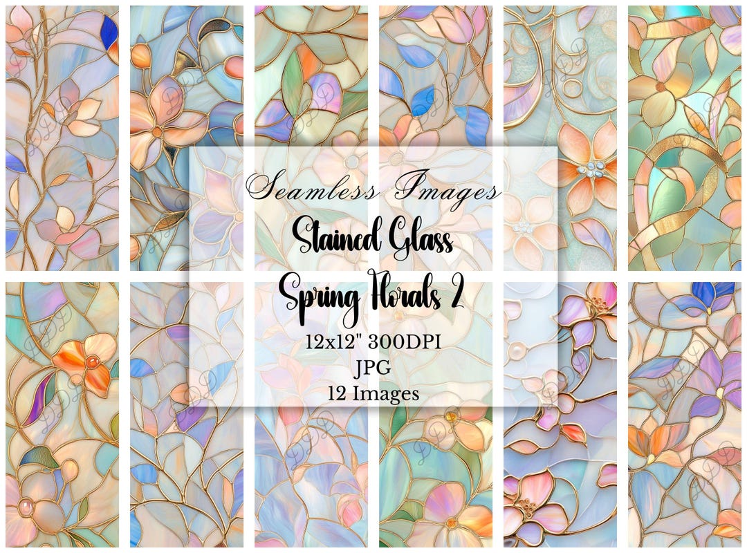 Stained Glass Floral Digital Paper: Spring Scrapbook Psper Patterns ...