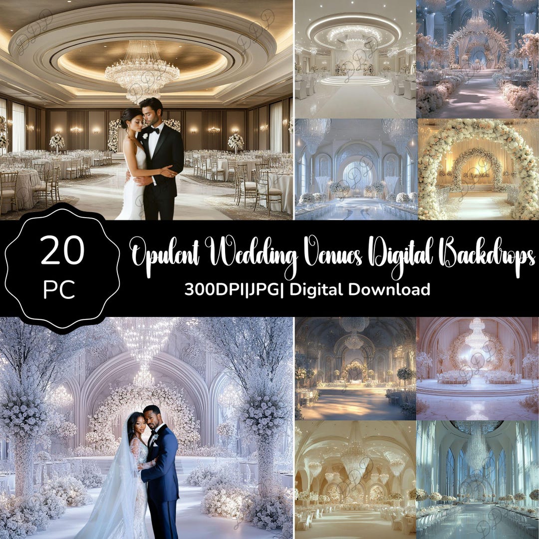 Opulent Wedding Venues Digital Backdrops Collection, Elegant Wedding ...