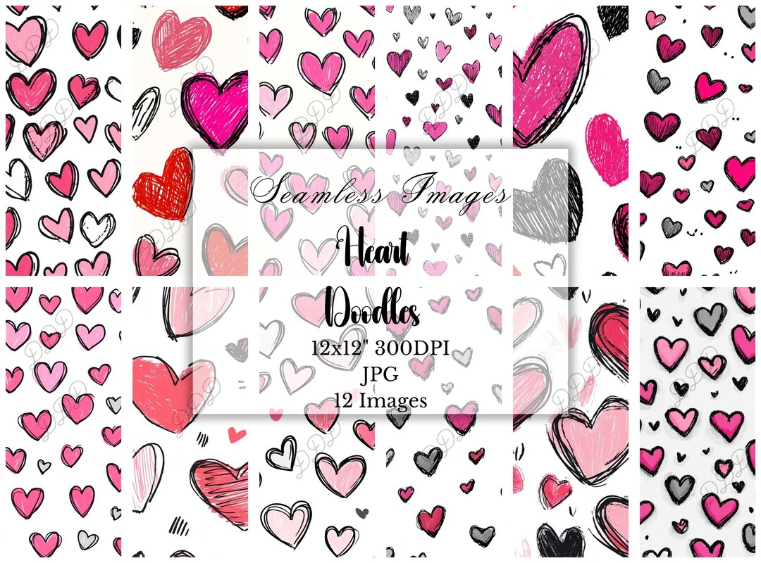 Heart Doodles Digital Paper: Valentine's Day Seamless Patterns ...