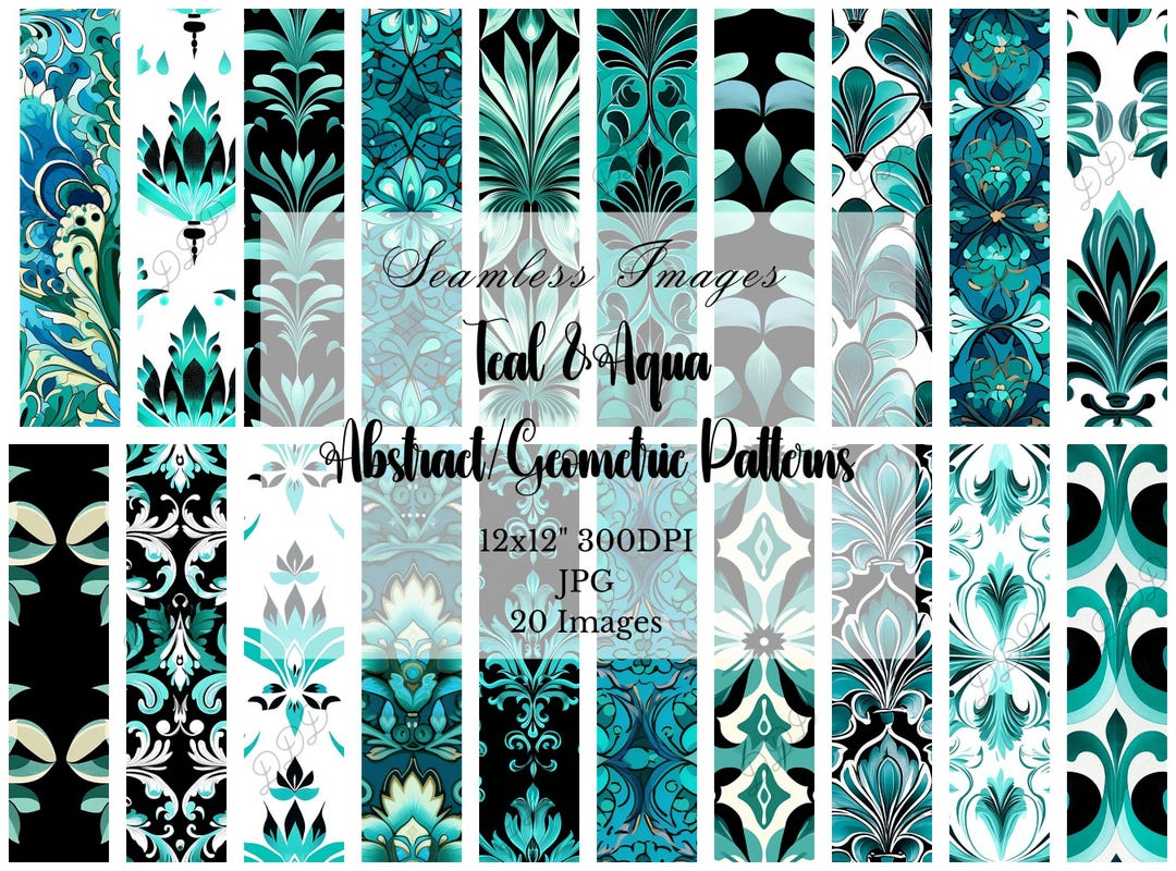 Teal and Aqua Digital Paper, Abstract Geometric Patterns, 20 Seamless ...