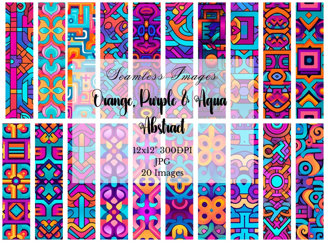 Colorful Abstract Digital Papers, Orange, Purple & Aqua Patterns ...
