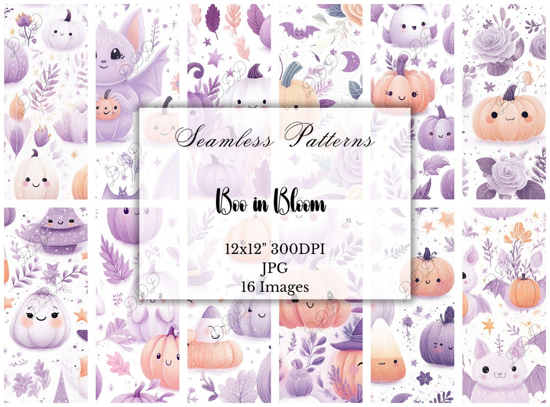 Pastel Halloween Digital Paper: Cute Pumpkin & Bat Backgrounds ...