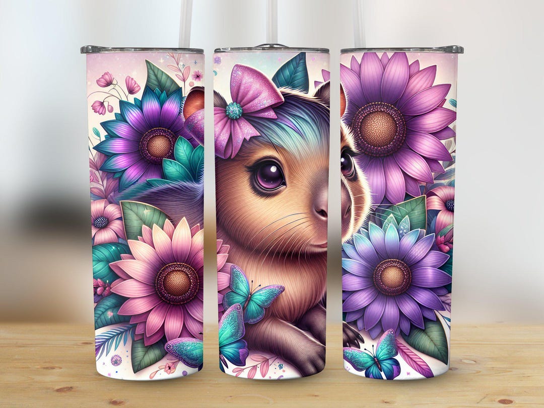 Spring Capybara PNG, Cute Girly 20oz Tumbler Wrap, Flowers and ...