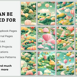 Hot Air Balloons Digital Paper Pack, 20 Seamless Jpgs, Scrapbook, Junk ...