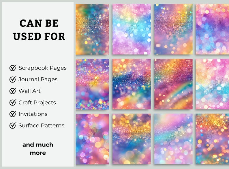 Pastel Rainbow Digital Paper: Colorful Sparkles, Seamless Patterns ...