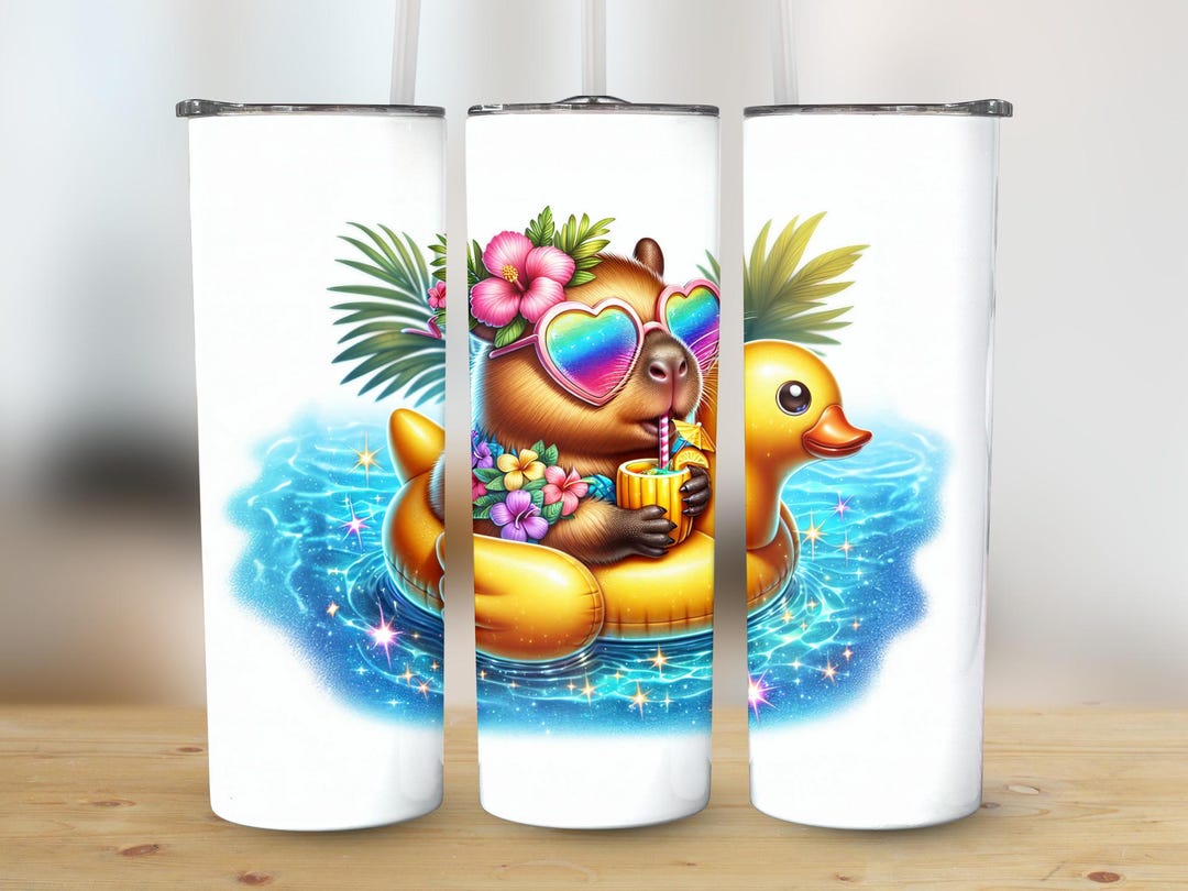 Tropical Capybara Tumbler Wrap: Glitter Pool, Duck Floatie (PNG Digital ...