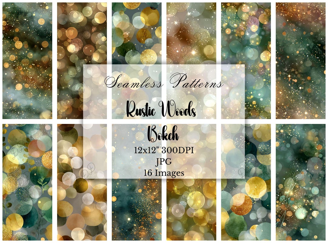 Green Brown & Gold Bokeh Digital Paper, 16 JPG Seamless Patterns ...