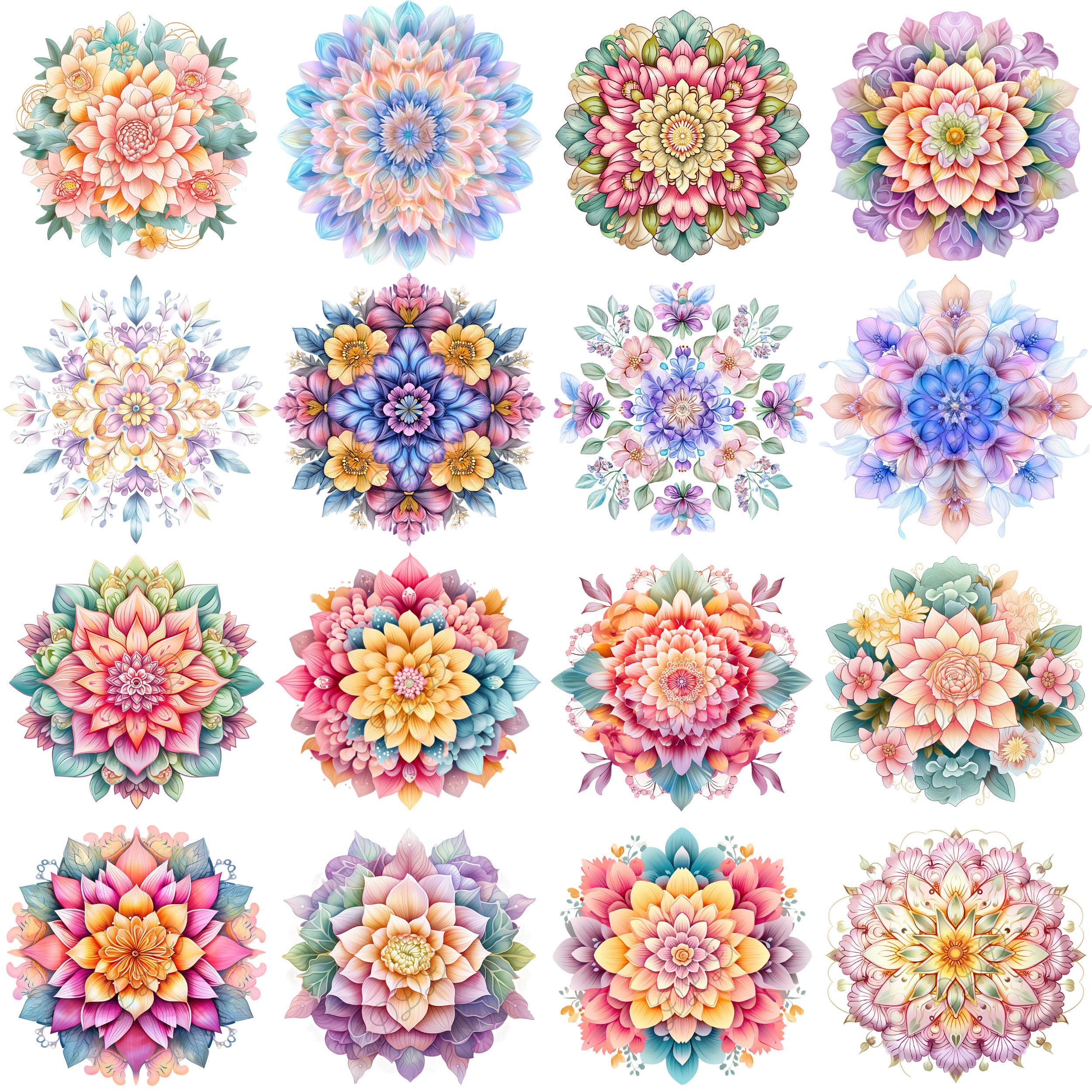 Spring Floral Mandalas Clipart Set, 40 PNG Files, Digital Download ...