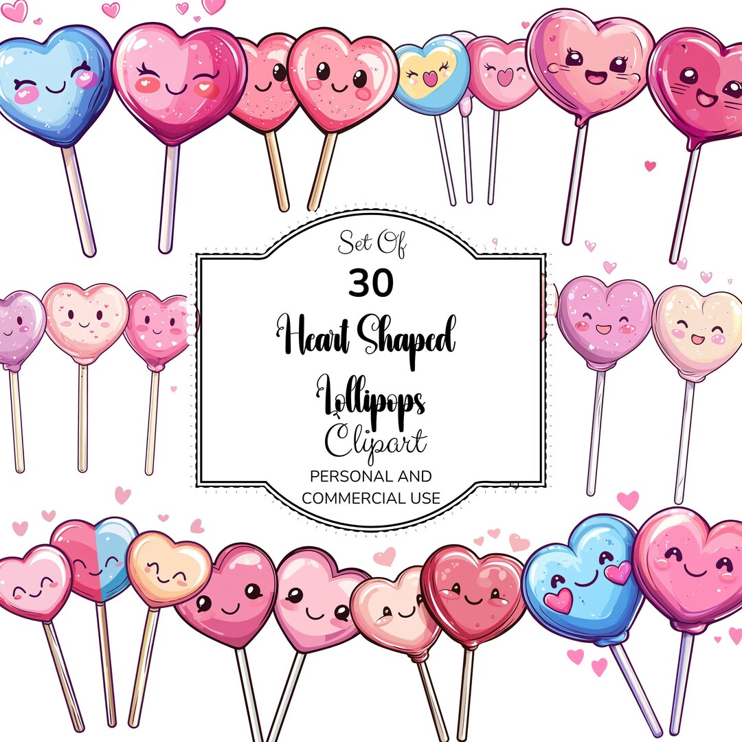 Heart Shaped Lollipops Clipart, 30 PNG, Digital Art Bundle, Cute Candy ...