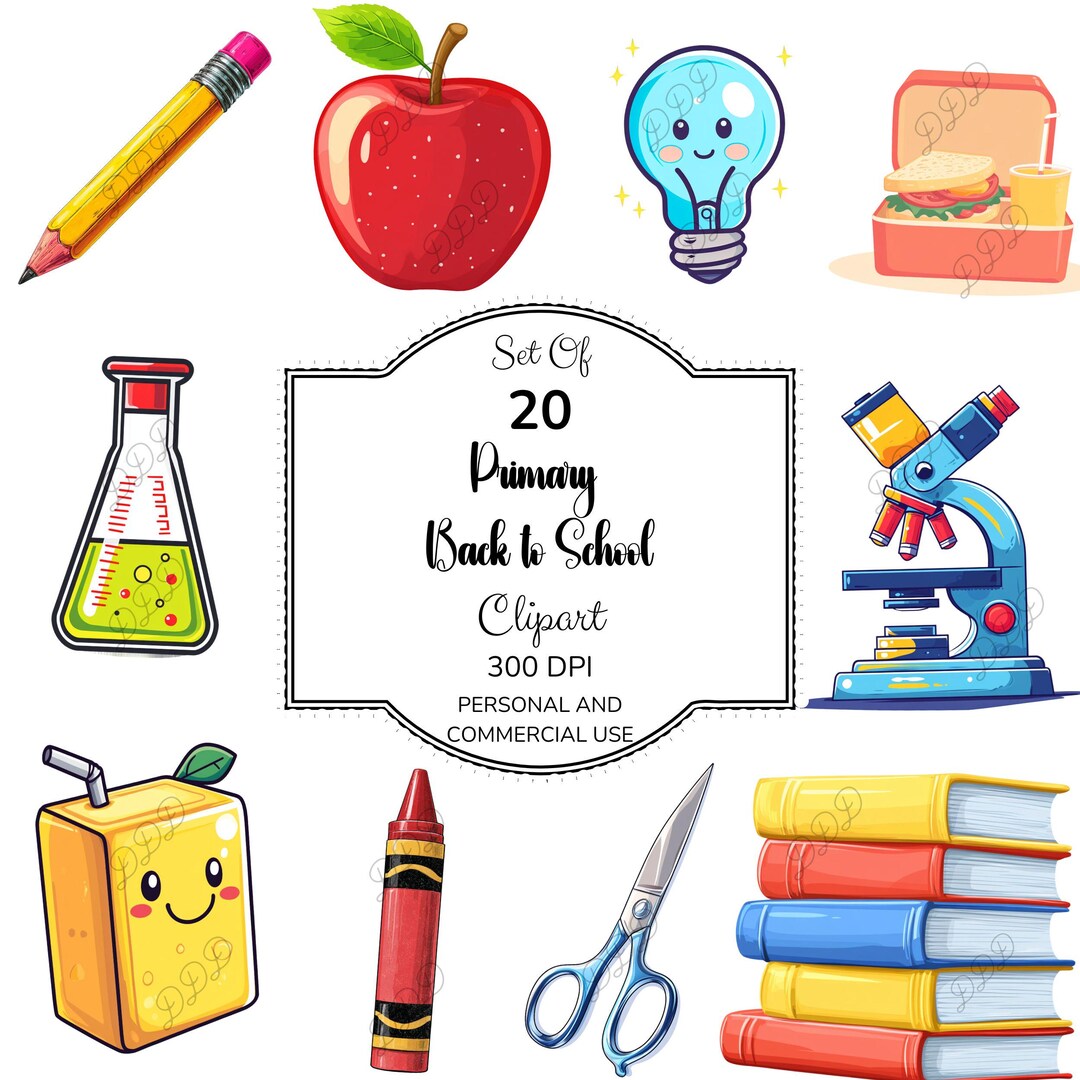 School Supplies Clipart PNG Bundle: Teacher Designs, Commercial Use ...