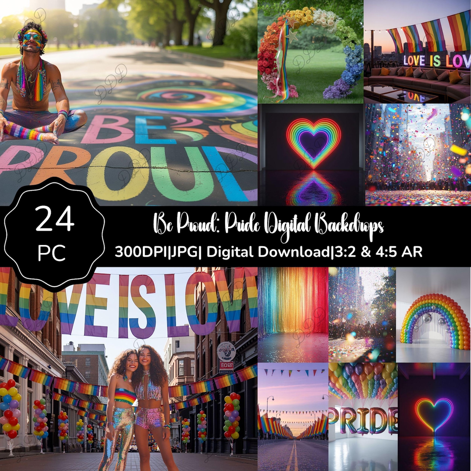 Pride Digital Backdrop, LGBTQ Photography Backgrounds, Rainbow ...