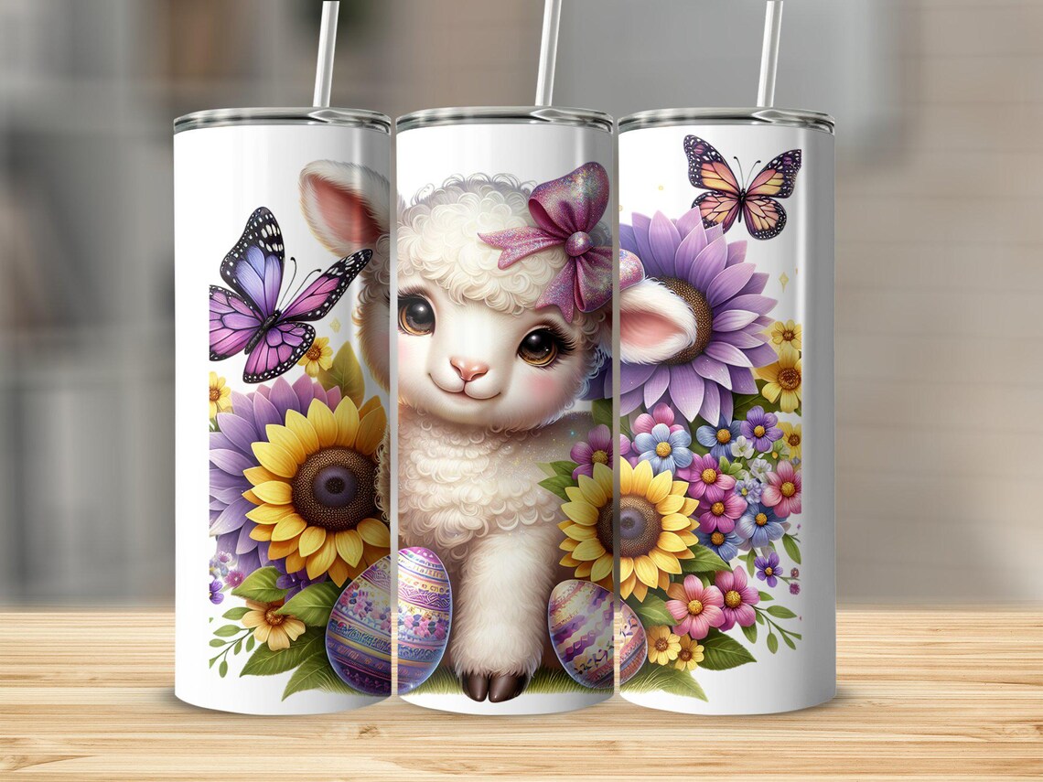 Cute Lamb Easter PNG, Spring Sunflowers Glitter Eggs & Butterflies ...