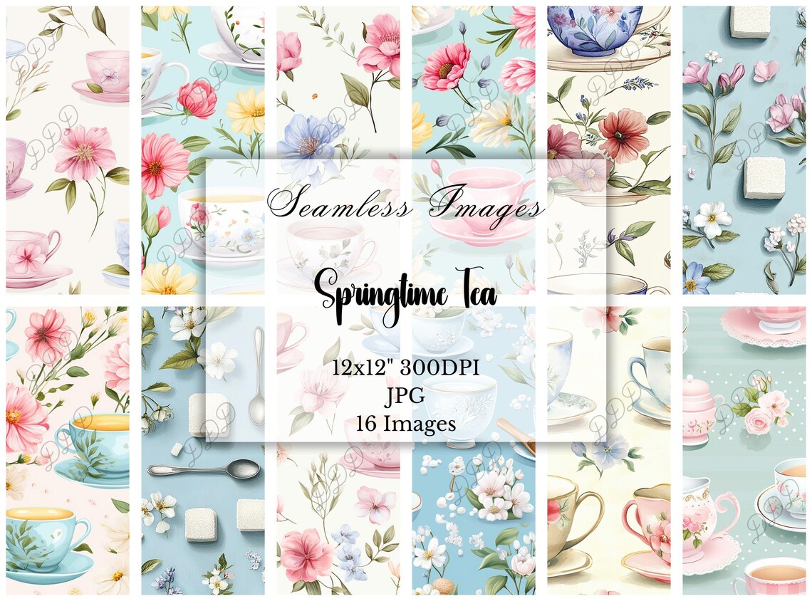Springtime Tea Digital Paper, Pastel Floral Tea Party, 16 Jpgs ...