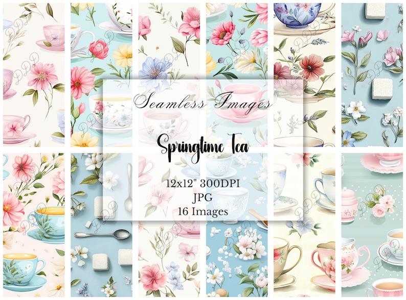Springtime Tea Digital Paper, Pastel Floral Tea Party, 16 Jpgs ...