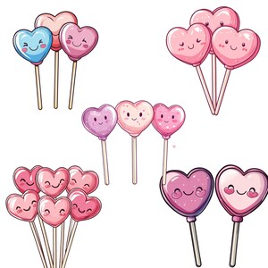 Heart Shaped Lollipops Clipart, 30 PNG, Digital Art Bundle, Cute Candy ...