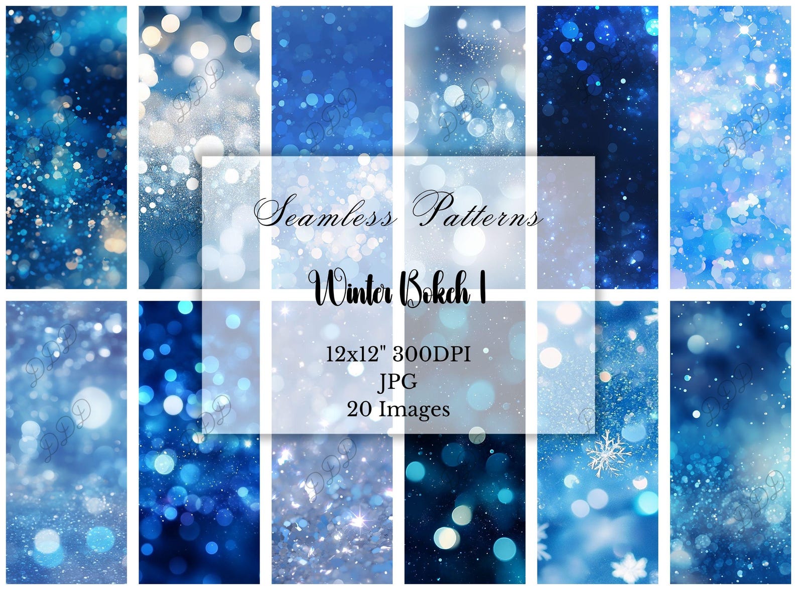 Winter Bokeh Digital Paper: Blue Glitter Backgrounds, Sparkle Lights ...