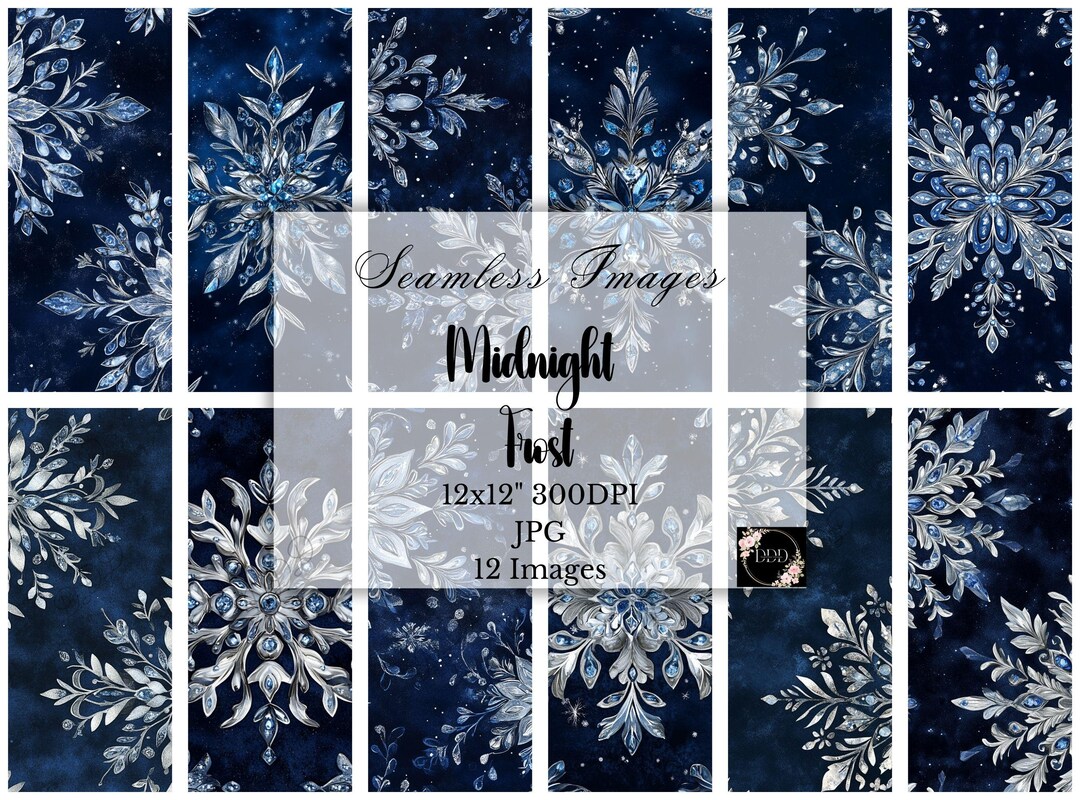 Navy Blue Snowflake Digital Paper: Jeweled Snowflake Seamless Patterns ...