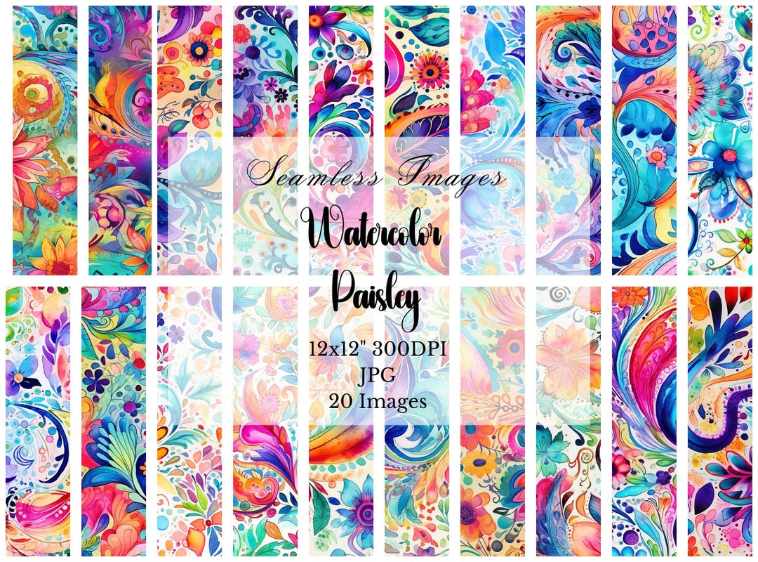 Rainbow Watercolor Paisley Digital Paper, Boho Summer, 20 Seamless Jpgs ...