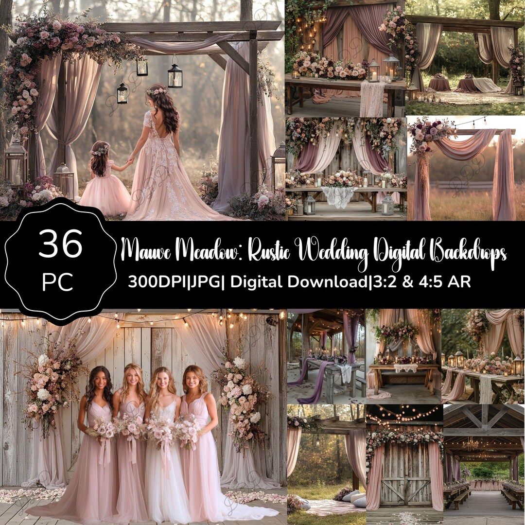 Mauve Rustic Wedding Photography Backdrops: Barnwood, Floral Arches ...