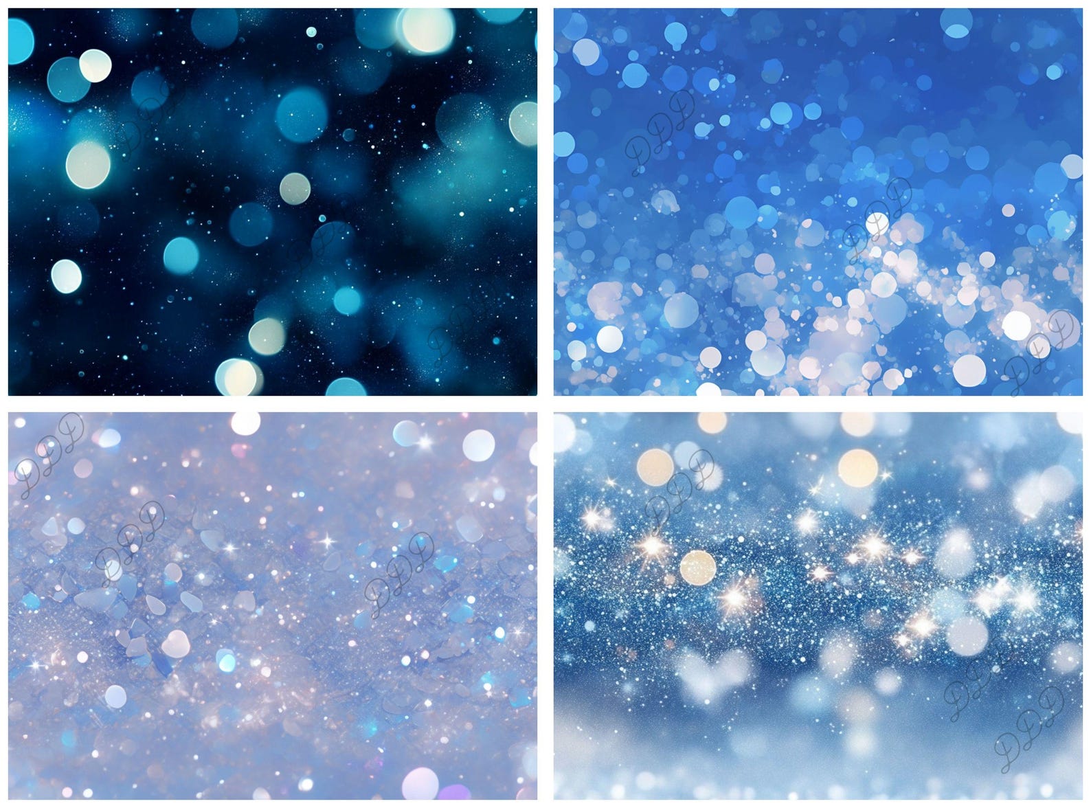 Winter Bokeh Digital Paper: Blue Glitter Backgrounds, Sparkle Lights ...