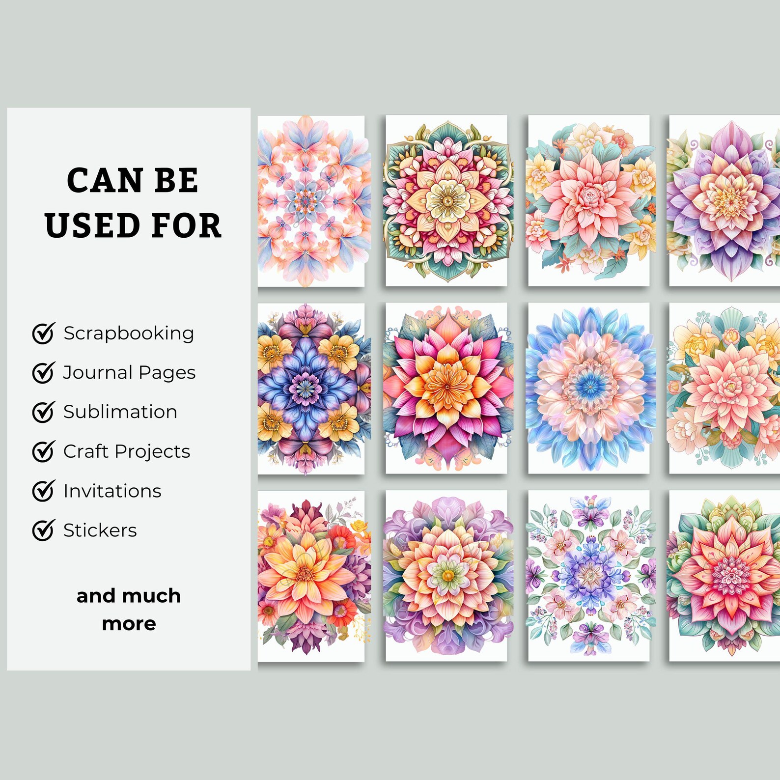 Spring Floral Mandalas Clipart Set, 40 PNG Files, Digital Download ...