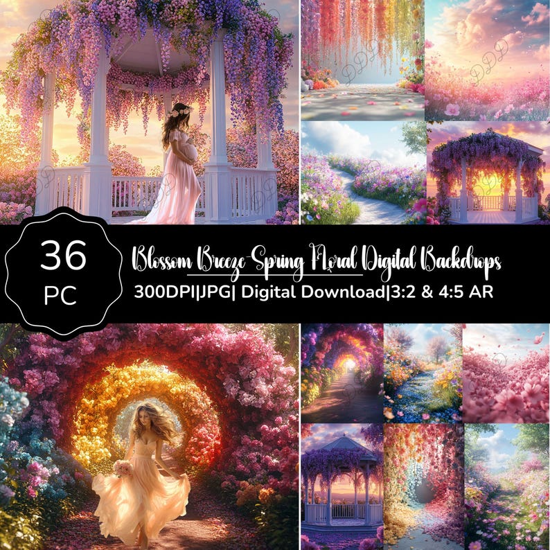 36 Floral Digital Backdrops, 2 Aspect Ratios, Photography Backgrounds ...