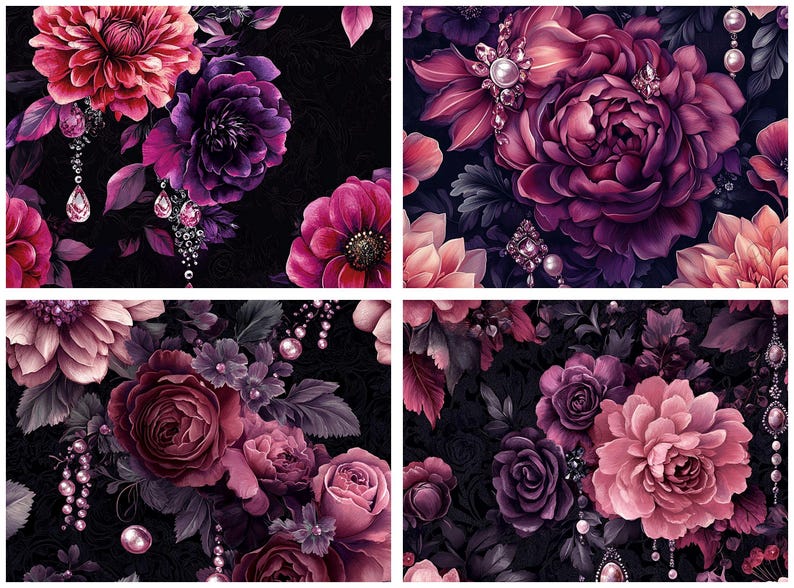 Pink & Purple Floral Digital Paper, 20 Seamless Patterns, Luxury ...