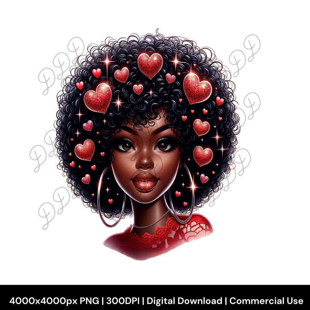 Beautiful Black Girl Heart Fro PNG, Natural Hair With Hearts, Instant ...