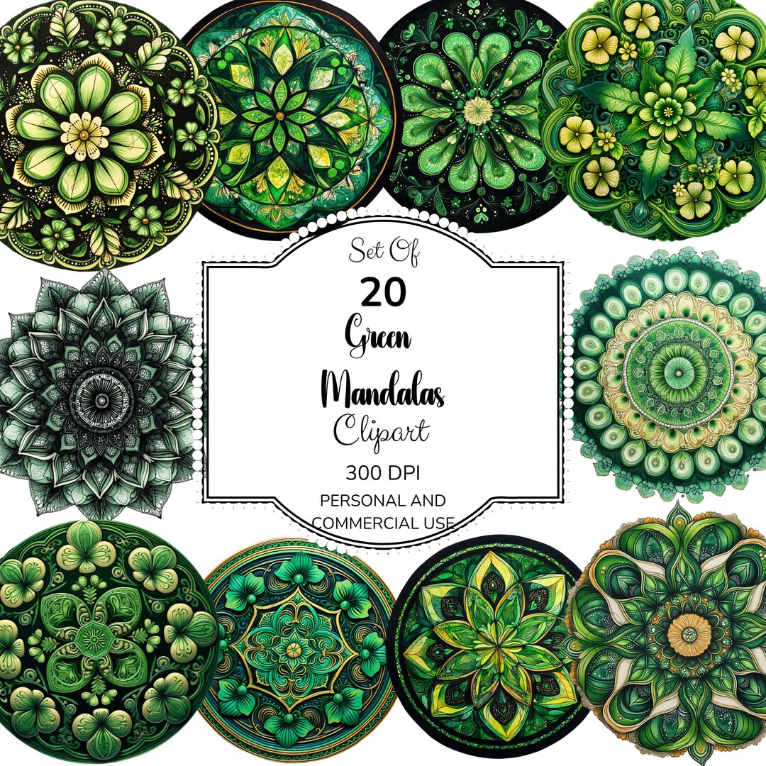 Green Mandalas Clip Art, 20 PNG, Commercial Use, 300 DPI, Digital ...