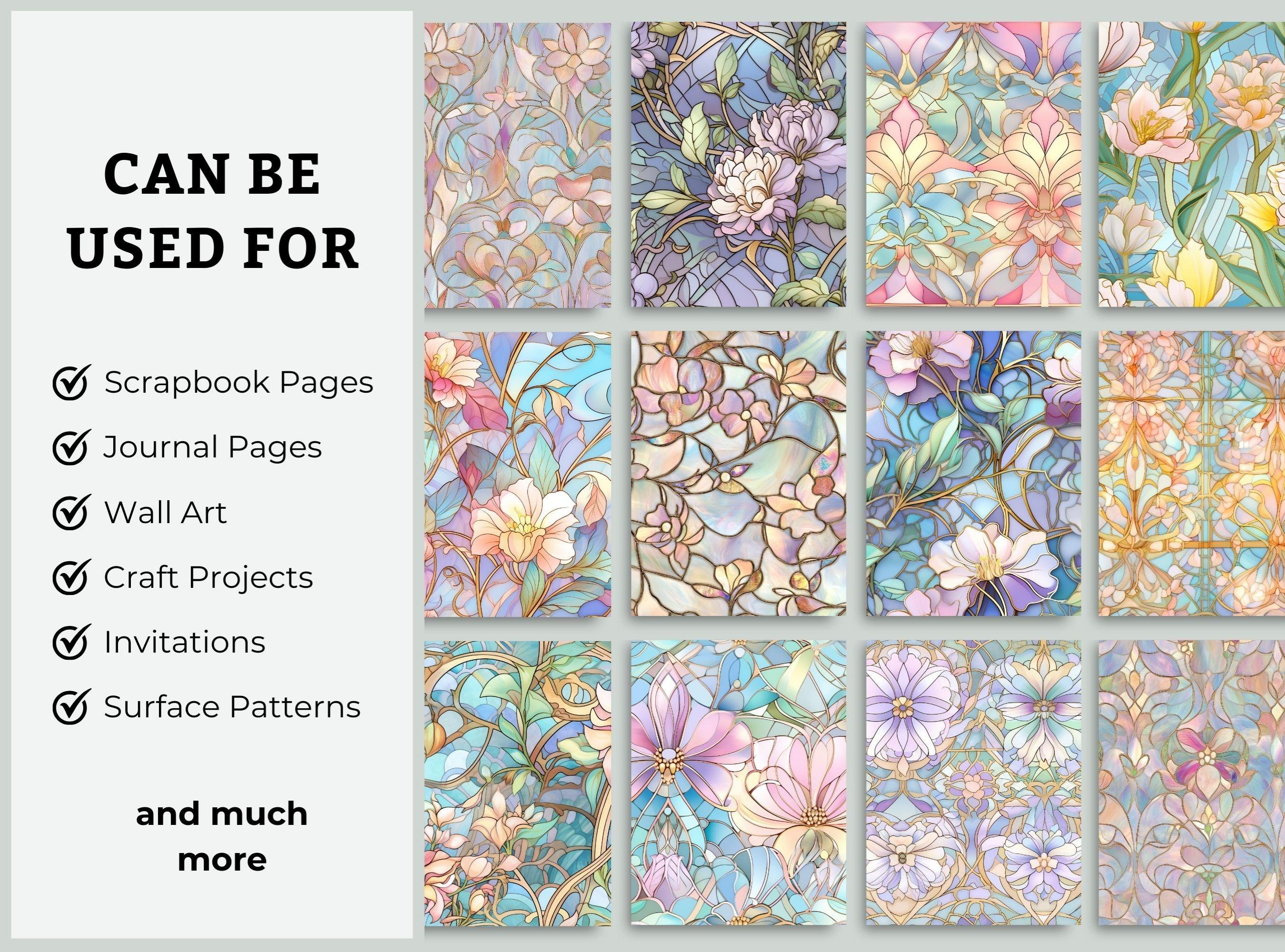 Stained Glass Spring Florals Digital Paper Bundle, 68 Seamless Jpgs ...
