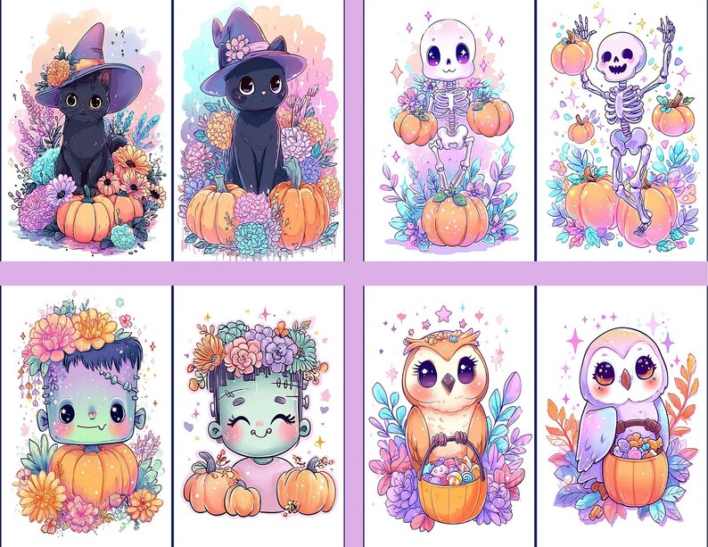 Pastel Halloween Printable Pages, Cute Monsters, Junk Journal, A5 + US ...
