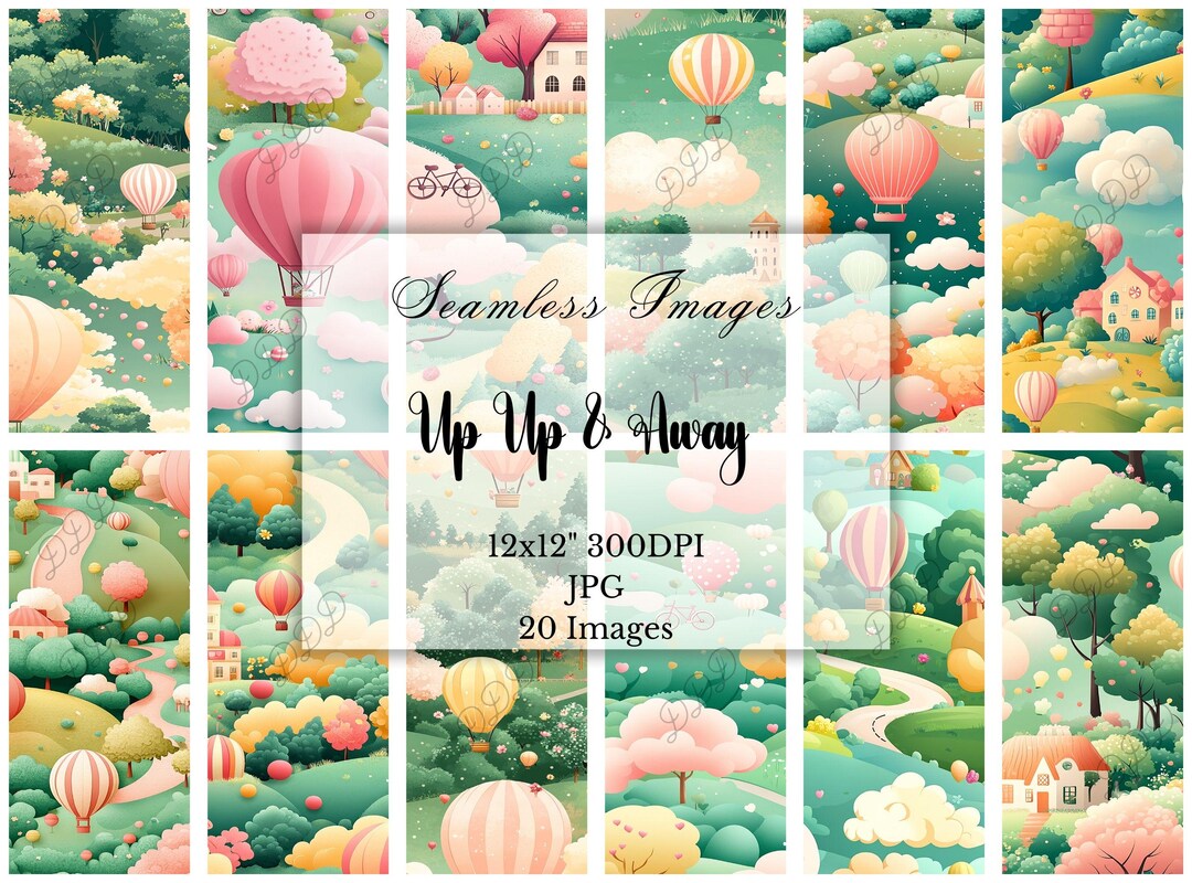 Hot Air Balloons Digital Paper Pack, 20 Seamless Jpgs, Scrapbook, Junk ...
