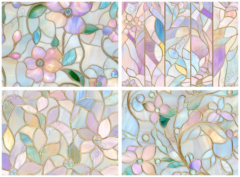 Soft Pastel Stained Glass Digital Paper, Iridescent Pastel Mosaic ...