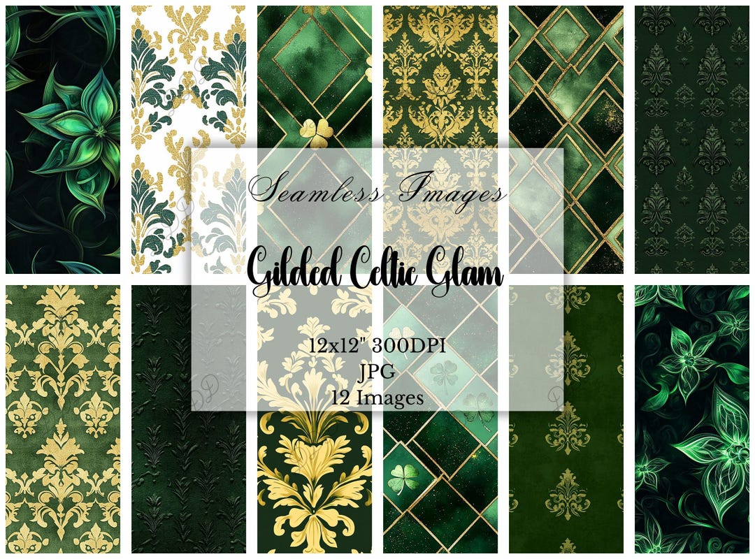 St. Patrick's Day Digital Paper Pack, Luxurious Gilded Green & Gold ...