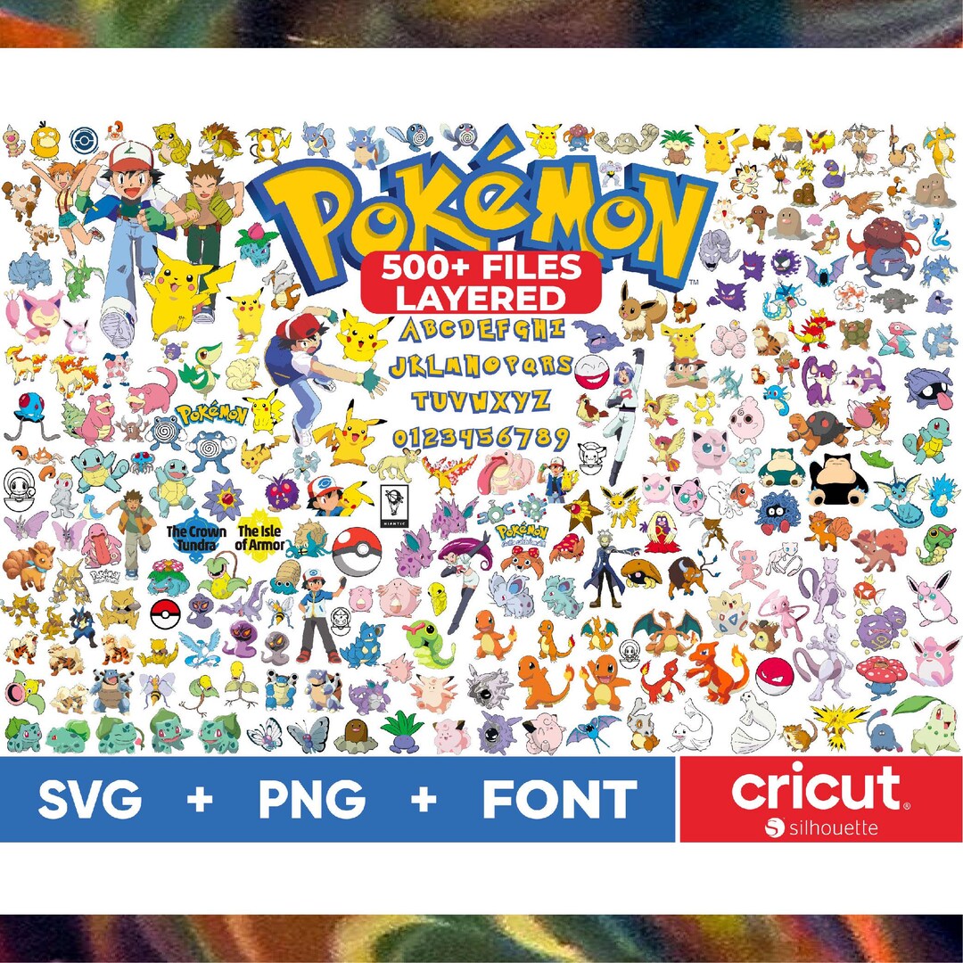 Pokemon SVG Bundle, Pokemon Font Svg, Pikachu Svg Files for Cricut and ...