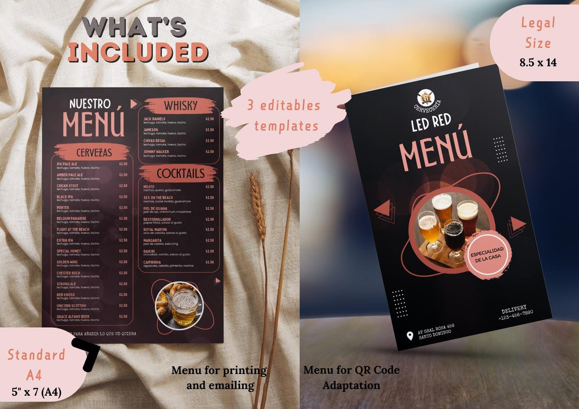 Editable Brewery Menu Template, Food and Drink Menu, Red Led Style ...