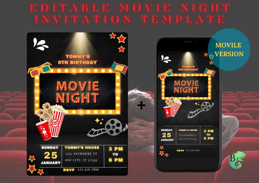 Editable Movie Night Invitation Template, Celebrate a Movie Night With ...
