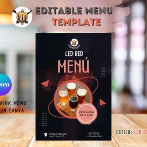 Editable Brewery Menu Template, Food and Drink Menu, Red Led Style ...